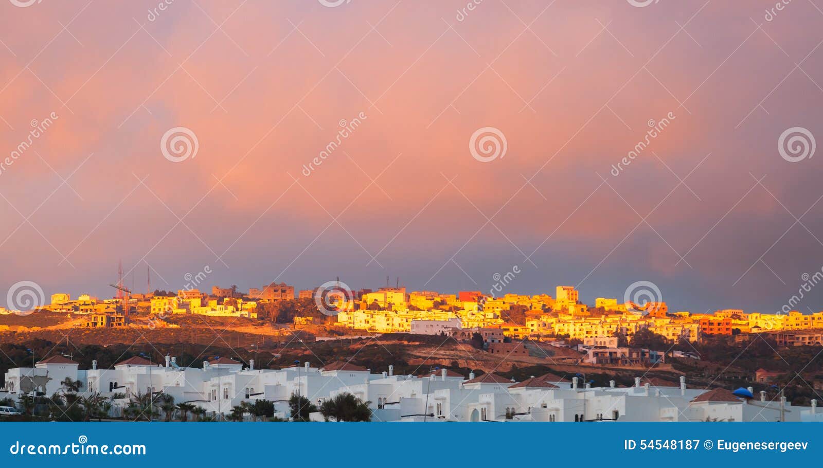 Bright Sunset Landscape, Tangier, Morocco Stock Image - Image of clouds ...
