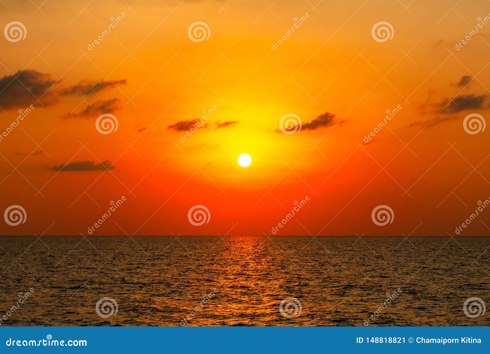 Bright Sunset with Large Yellow Sun Under the Sea Surface for ...