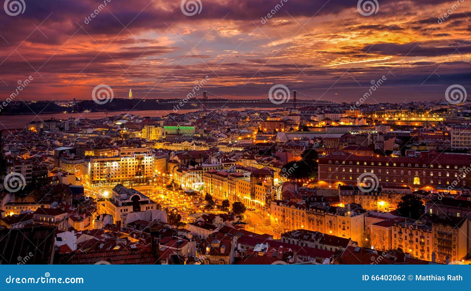 Bright sunset over Lisbon stock photo. Image of hour - 66402062