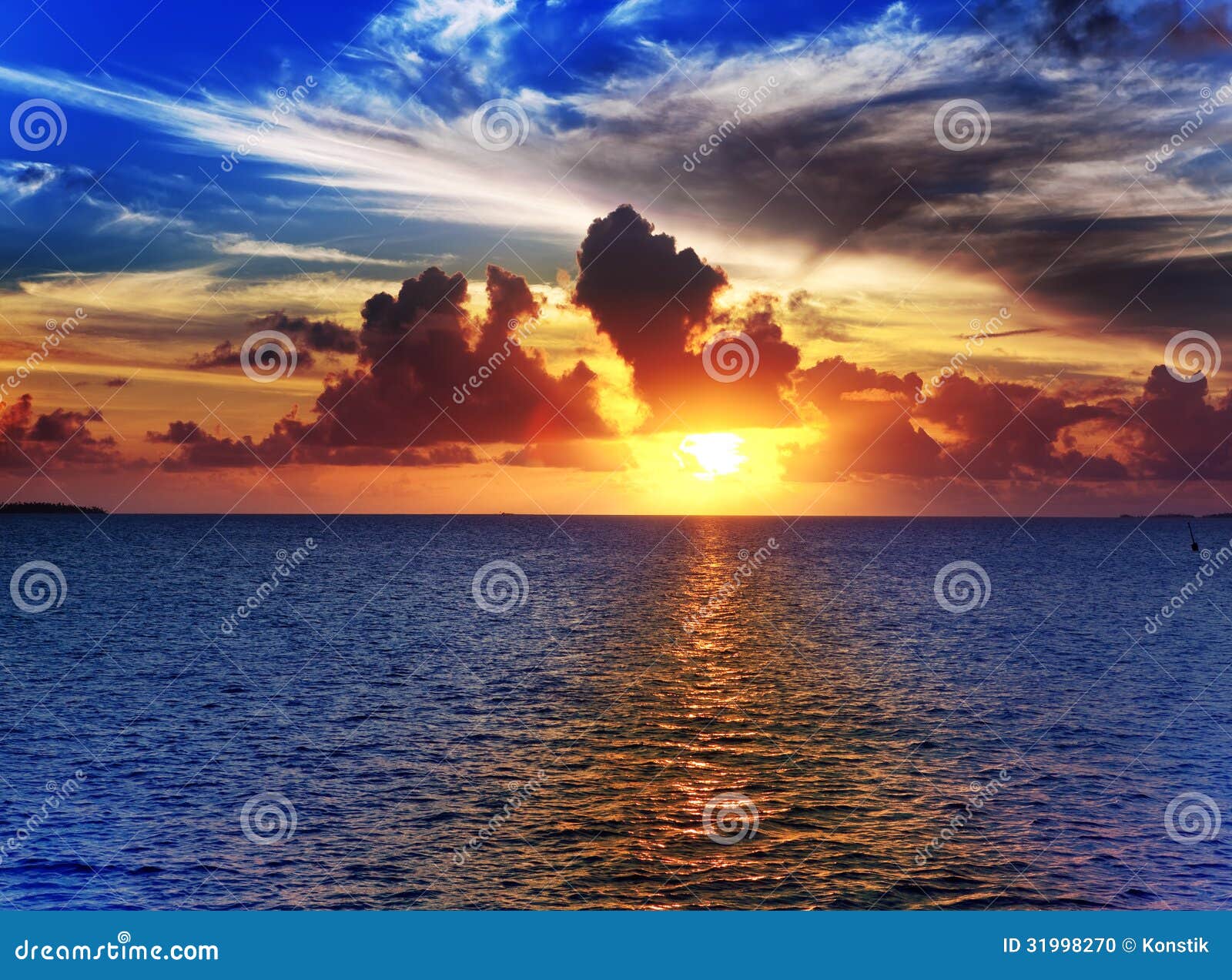 Bright sunset over the sea stock photo. Image of romantic - 31998270