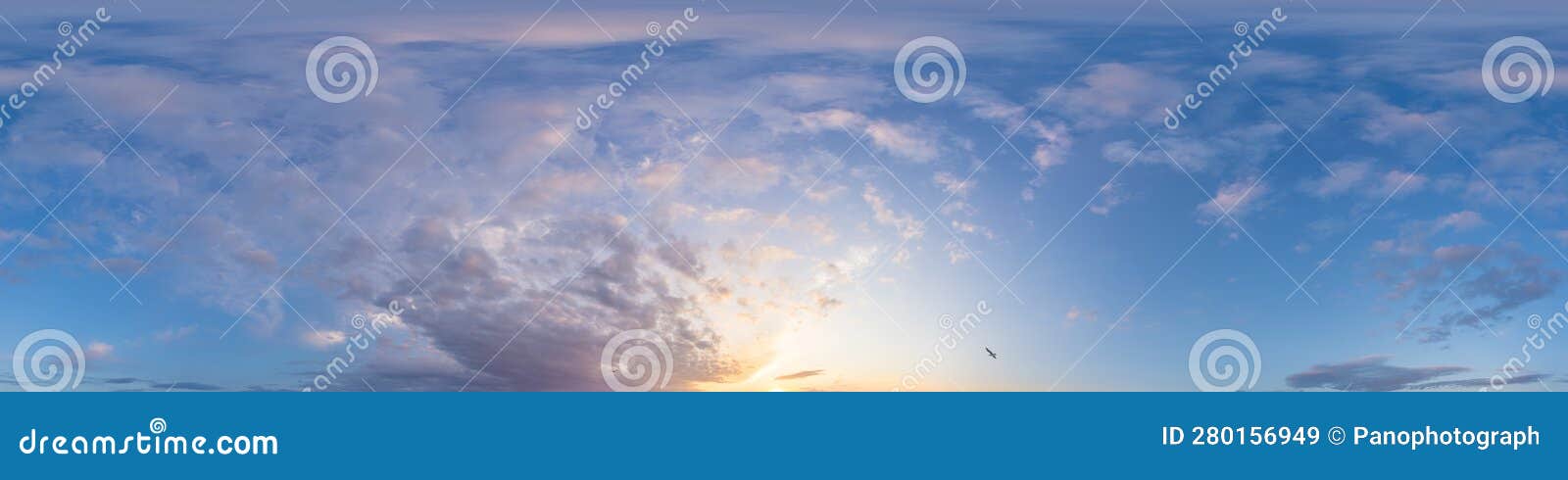 Bright Sunset Sky Panorama with Glowing Red Pink Cumulus Clouds. HDR ...