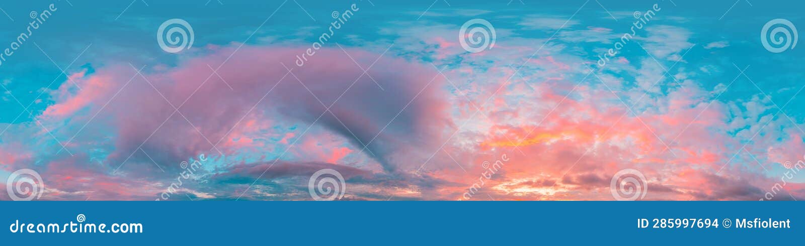 Sunset Sky Panorama with Bright Glowing Pink Cirrus Clouds. HDR Stock ...