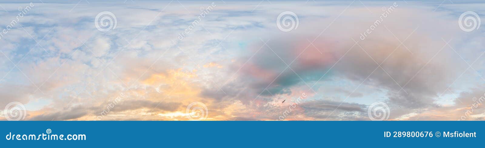 Sunset Sky Panorama with Bright Glowing Pink Cirrus Clouds. HDR 360 ...
