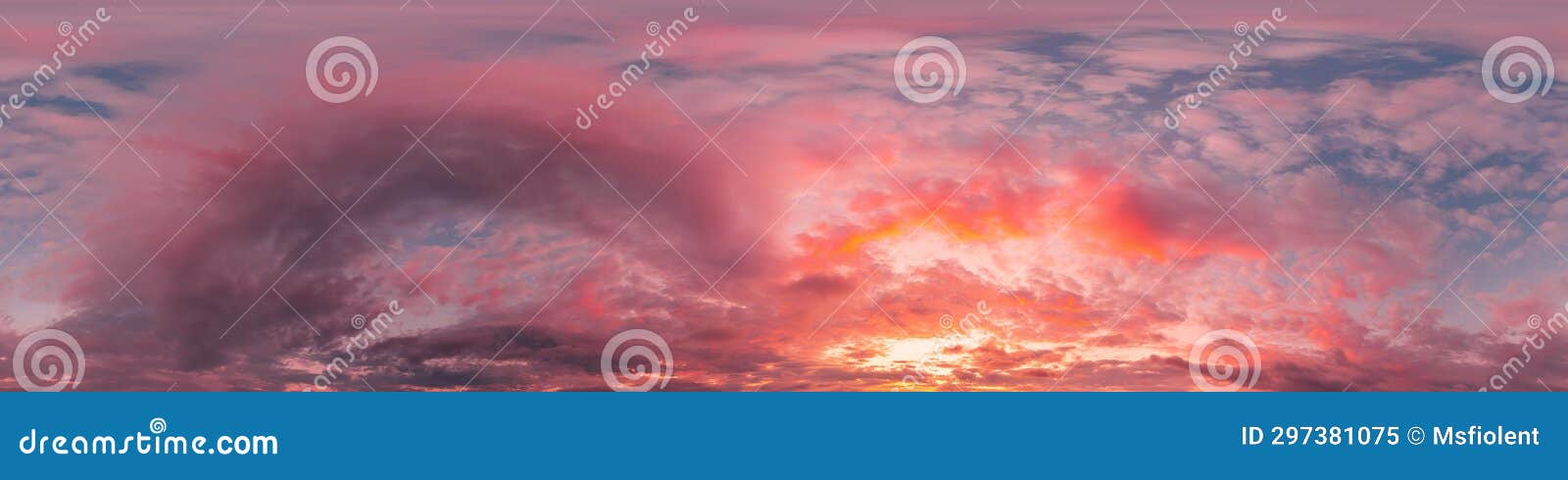 Sunset Sky Panorama with Bright Glowing Pink Cirrus Clouds. HDR Stock ...