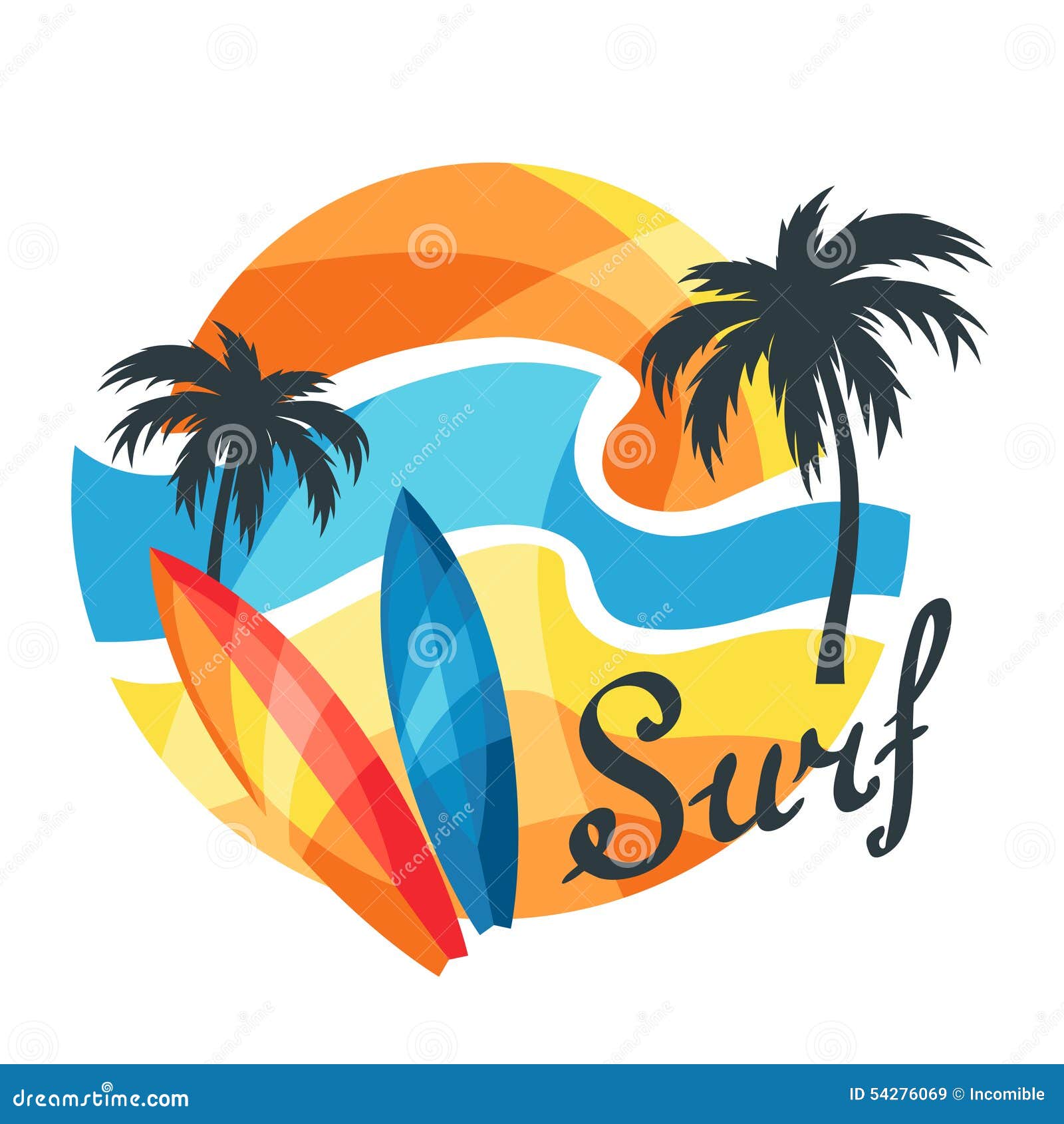 Bright Surfing Illustration or Print for T-shirts Stock Vector ...