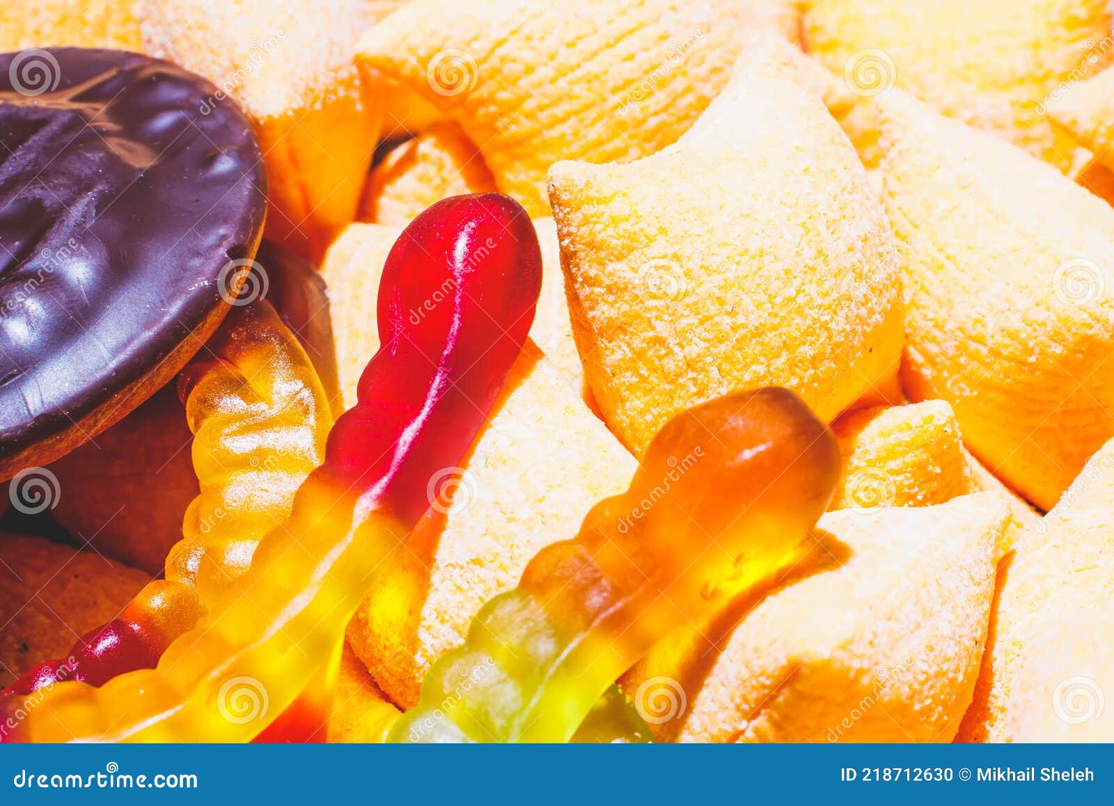Bright Sweets in the Plate. Colored Gelatinous Soft Worms. Stock Photo ...