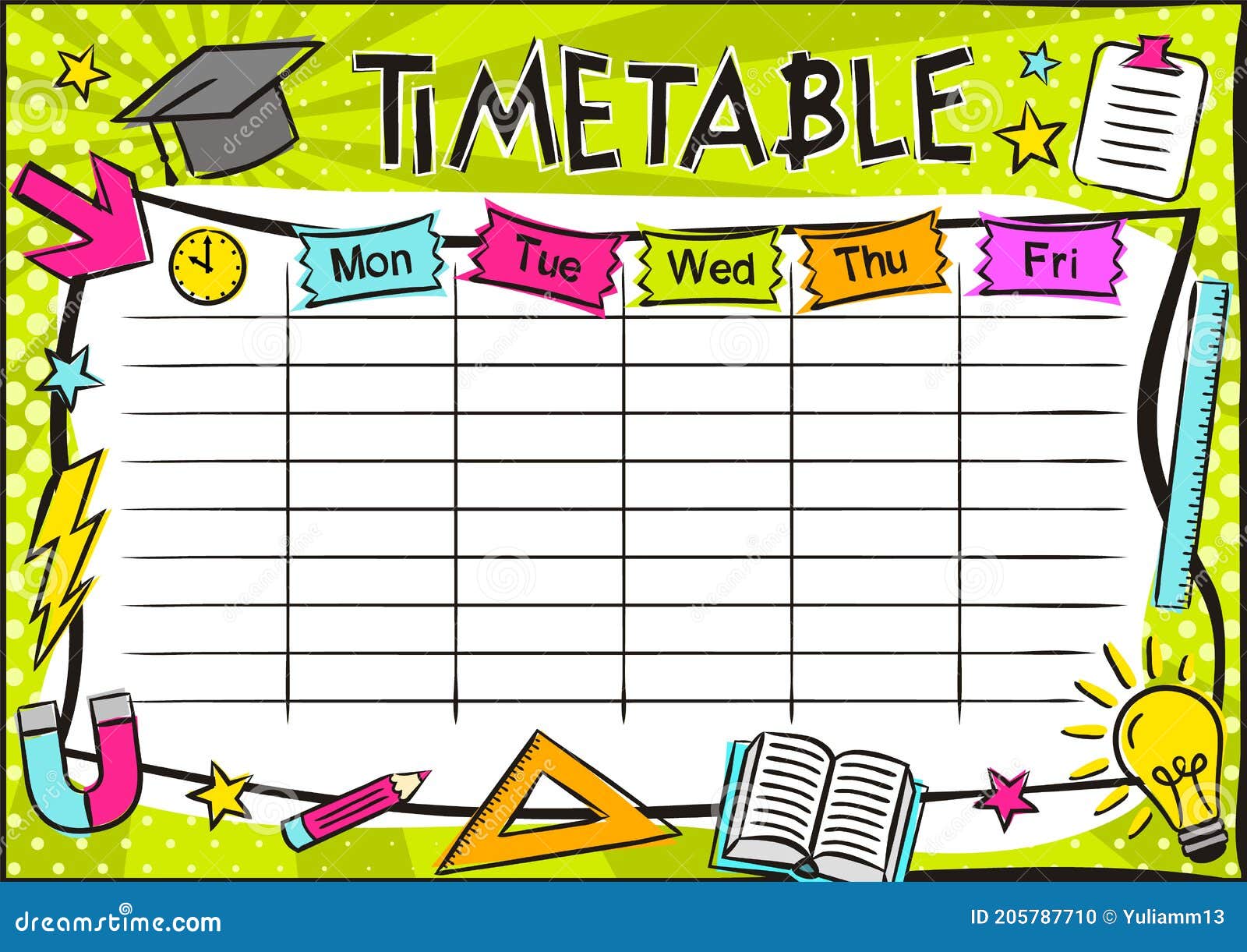 Bright Template of a School Schedule for 5 Days of the Week Stock ...