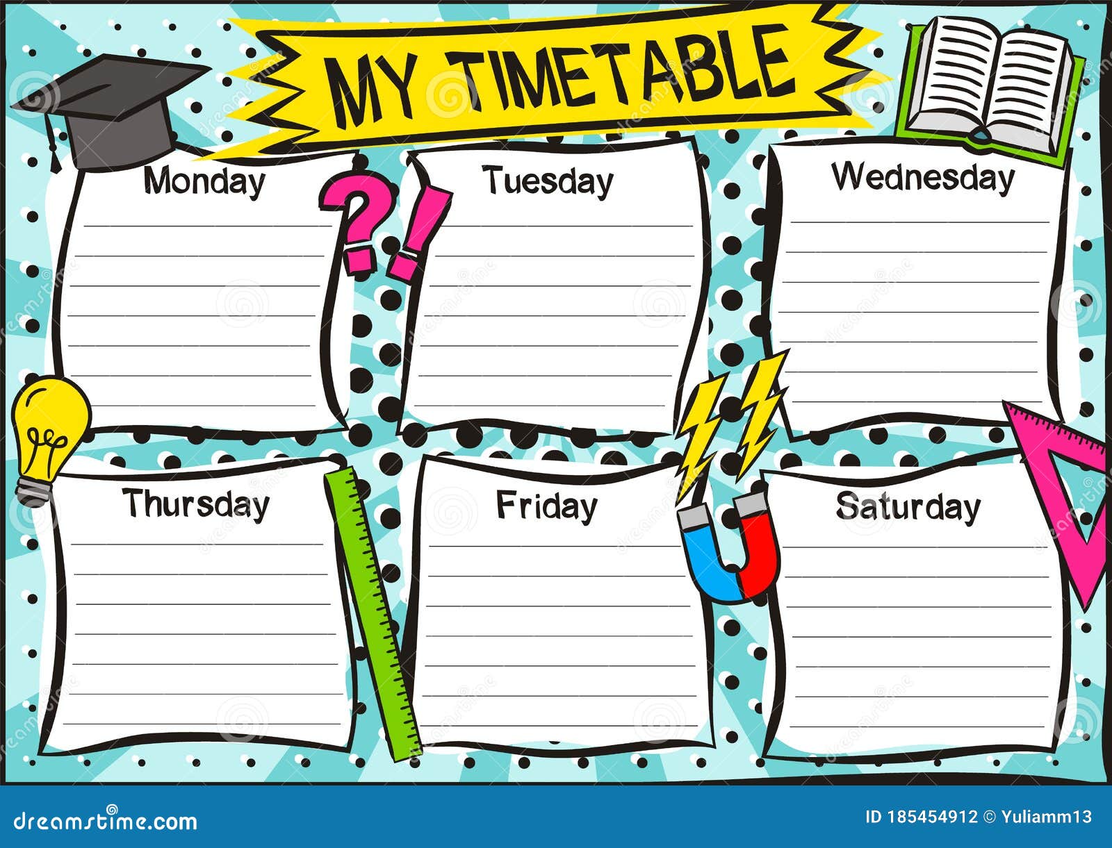 School Schedule. Timetable For Schoolboys. Empty Template. Weekly ...