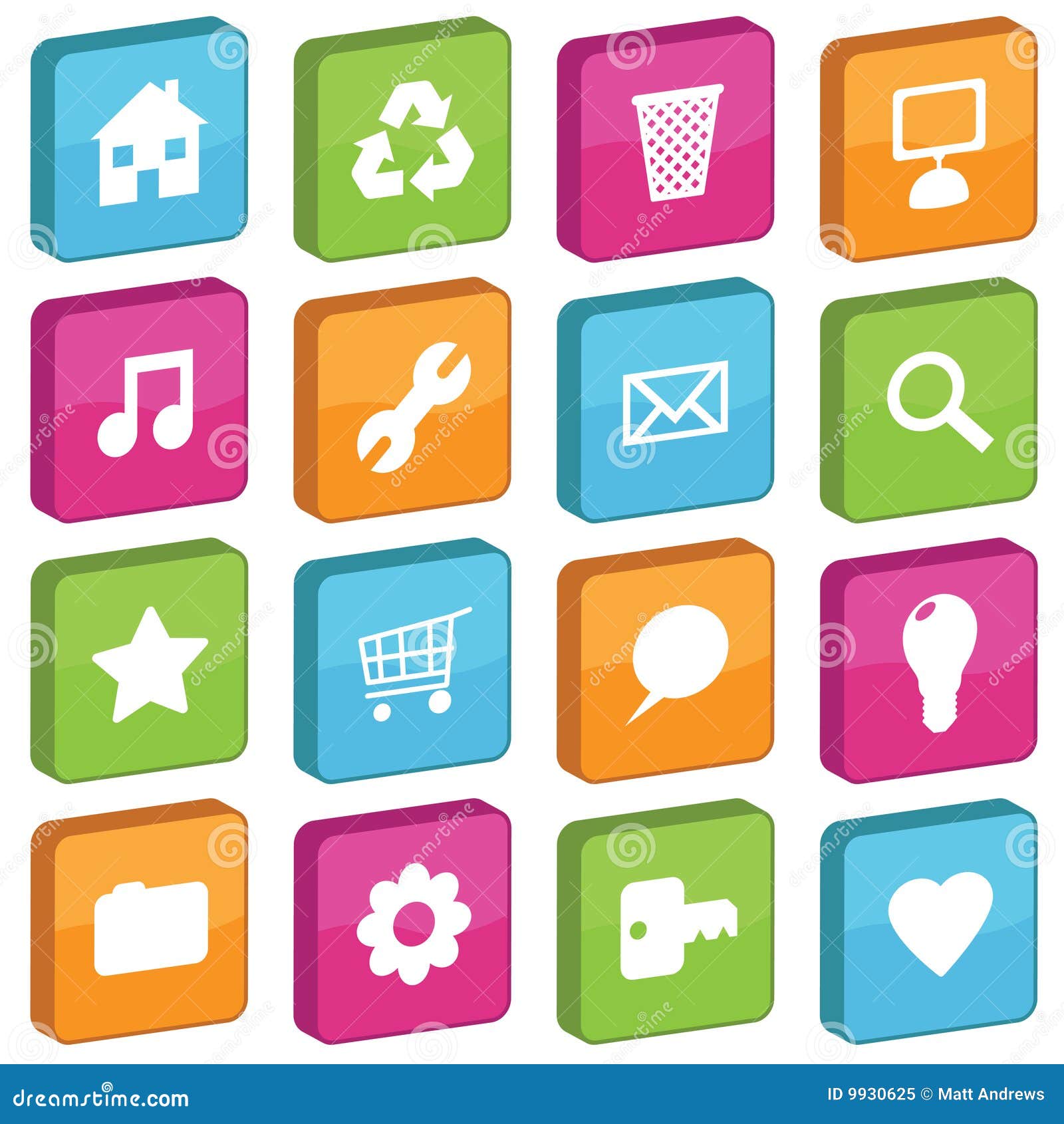 Bright tile icons set 1 stock vector. Illustration of home - 9930625