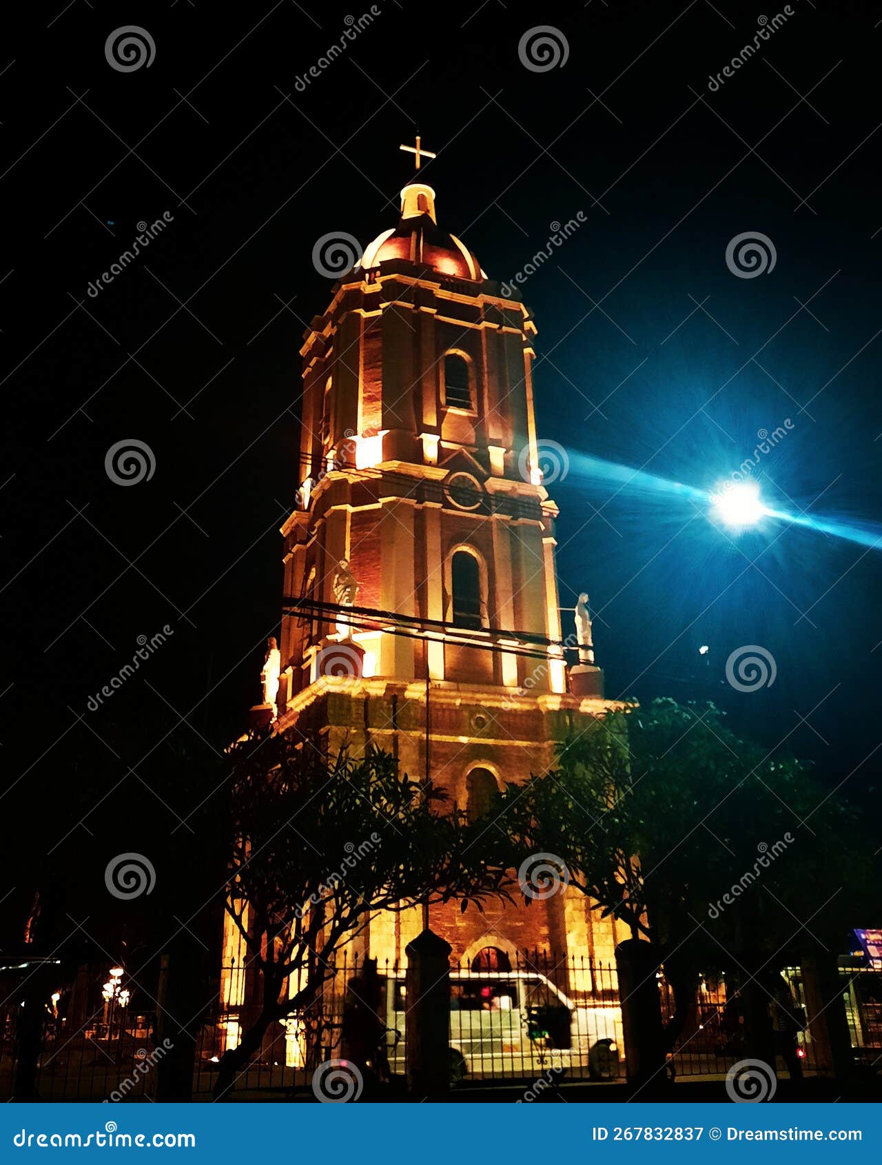 Bright Tower at night stock image. Image of tower, symmetry - 267832837
