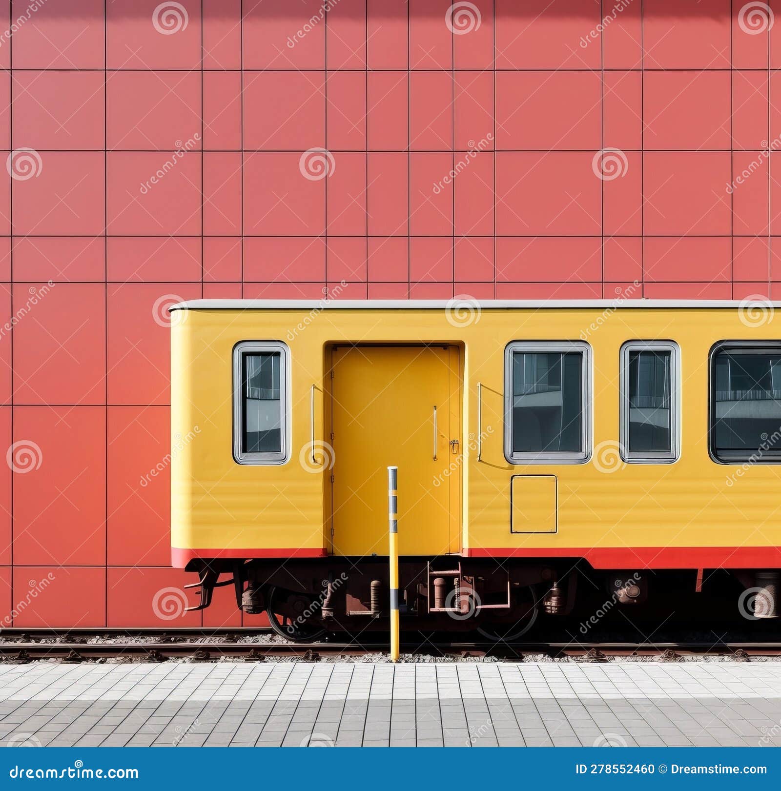 A Bright Train at the Railway Station Stock Illustration - Illustration ...
