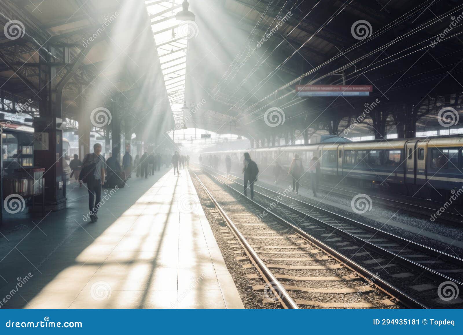 Bright Train Station Filled with People, Shadows Adding Depth Stock ...