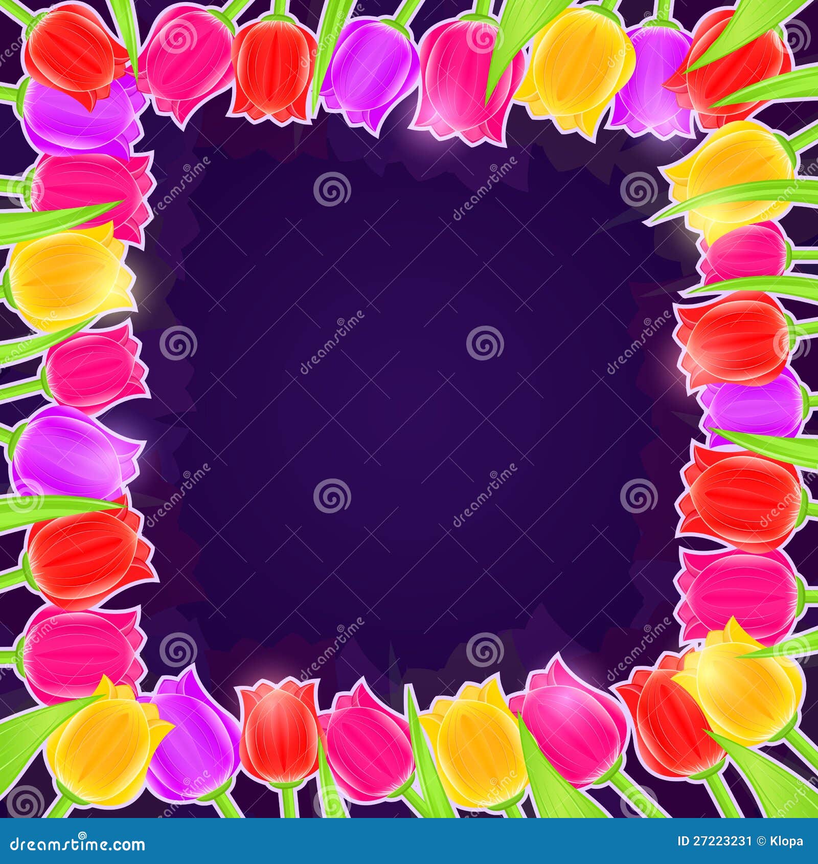 Bright Tulip Flower Frame stock illustration. Illustration of dark ...