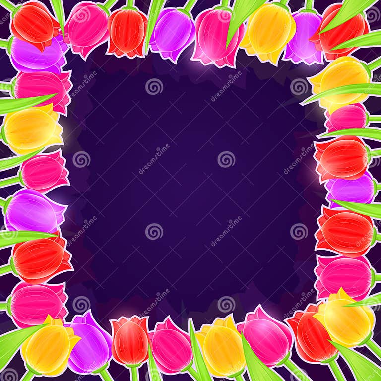 Bright Tulip Flower Frame stock illustration. Illustration of dark ...