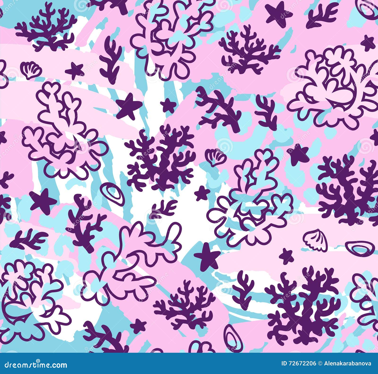 Bright Underwater Seamless Pattern with Beautiful Corals. Vector ...