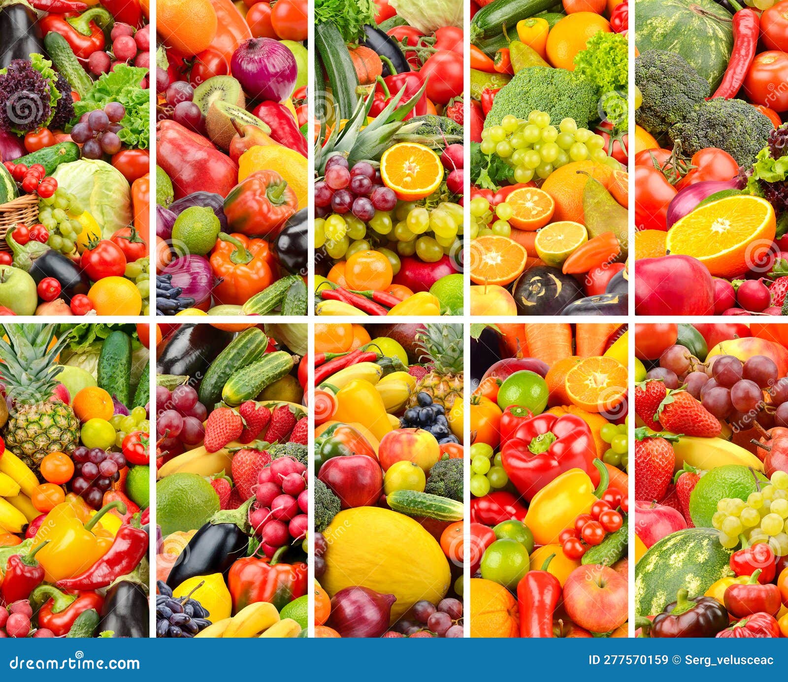 Bright Vegetables and Fruits Separated by Vertical Lines Stock Image ...