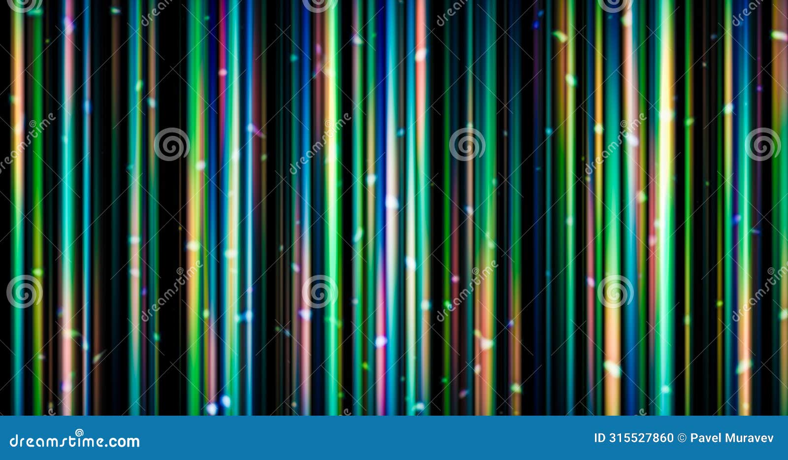 Bright Vertical Lines in Multiple Colors Light Up Dark Backdrop. Each ...