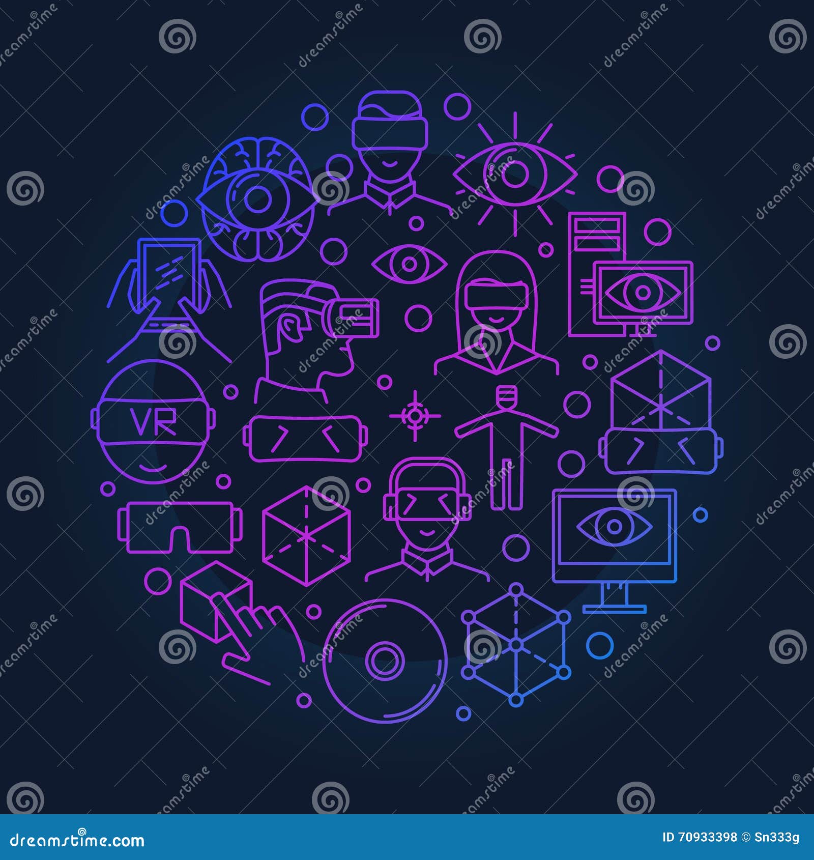 Bright VR round symbol stock vector. Illustration of eyes - 70933398