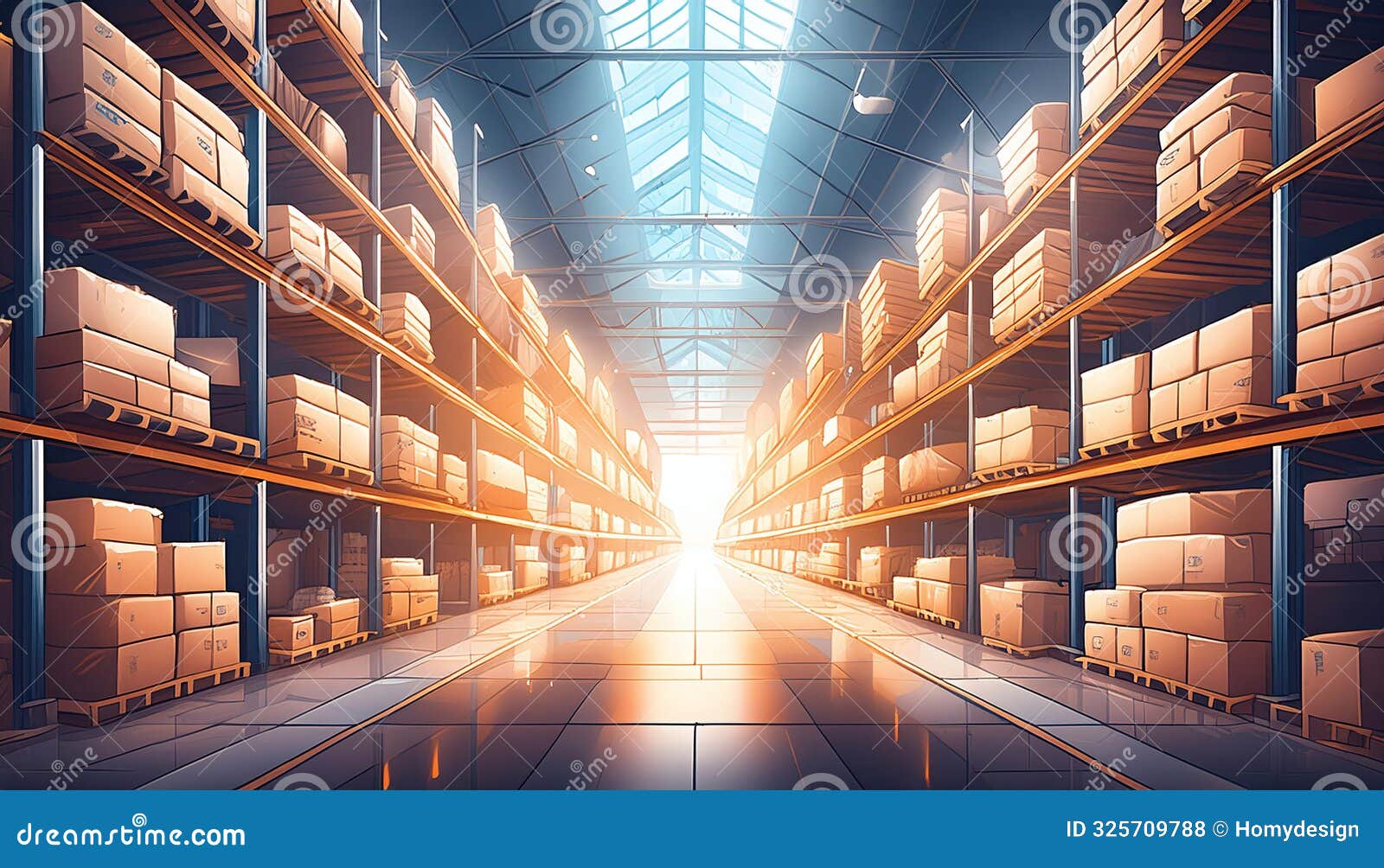 A Bright Warehouse Interior with Tall Shelves Overflowing with Boxes ...