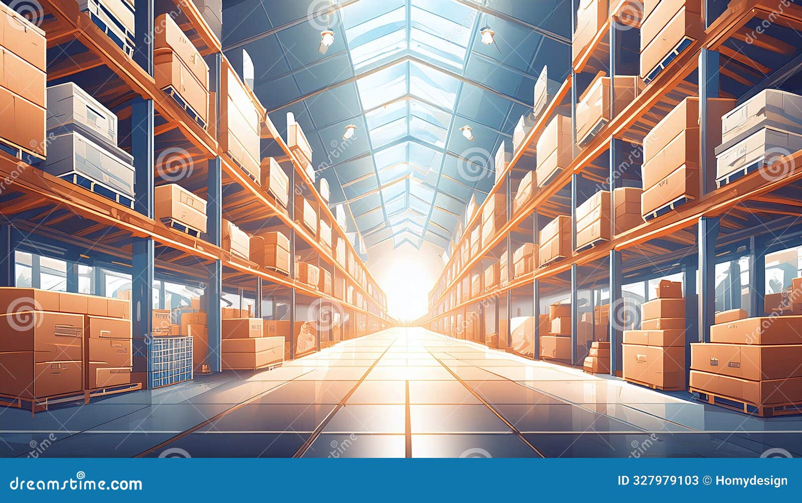 A Bright Warehouse Interior with Tall Shelves Overflowing with Boxes ...