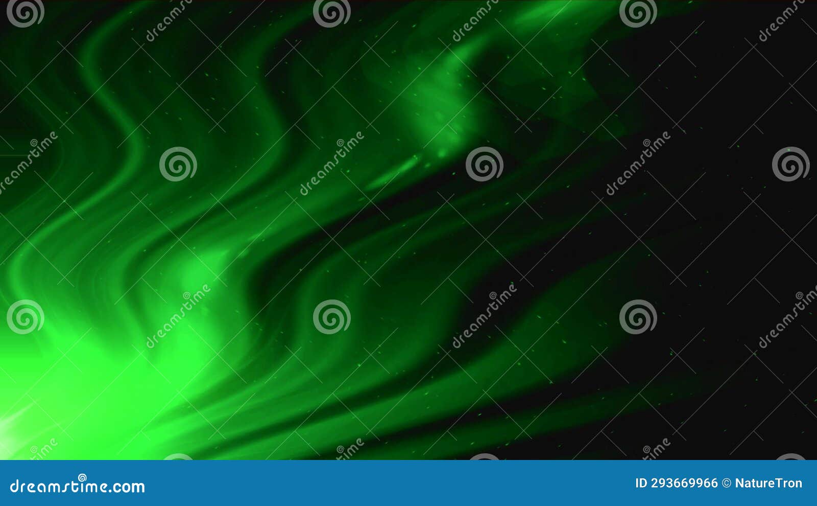Bright Wavy Rays of Green Light Coming Out of the Left Side on a Black ...