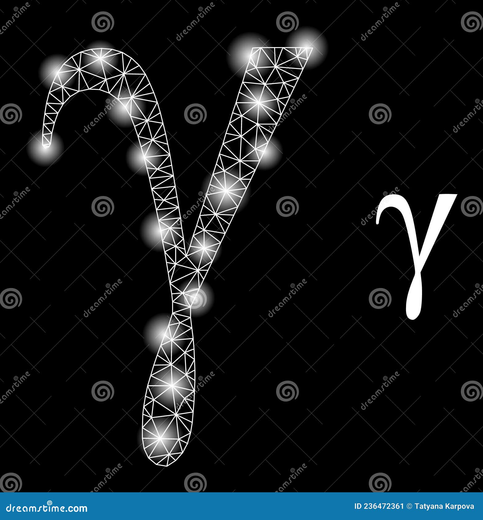 Bright Web Mesh Gamma Greek Lowercase Letter Icon with Glare Dots Stock ...