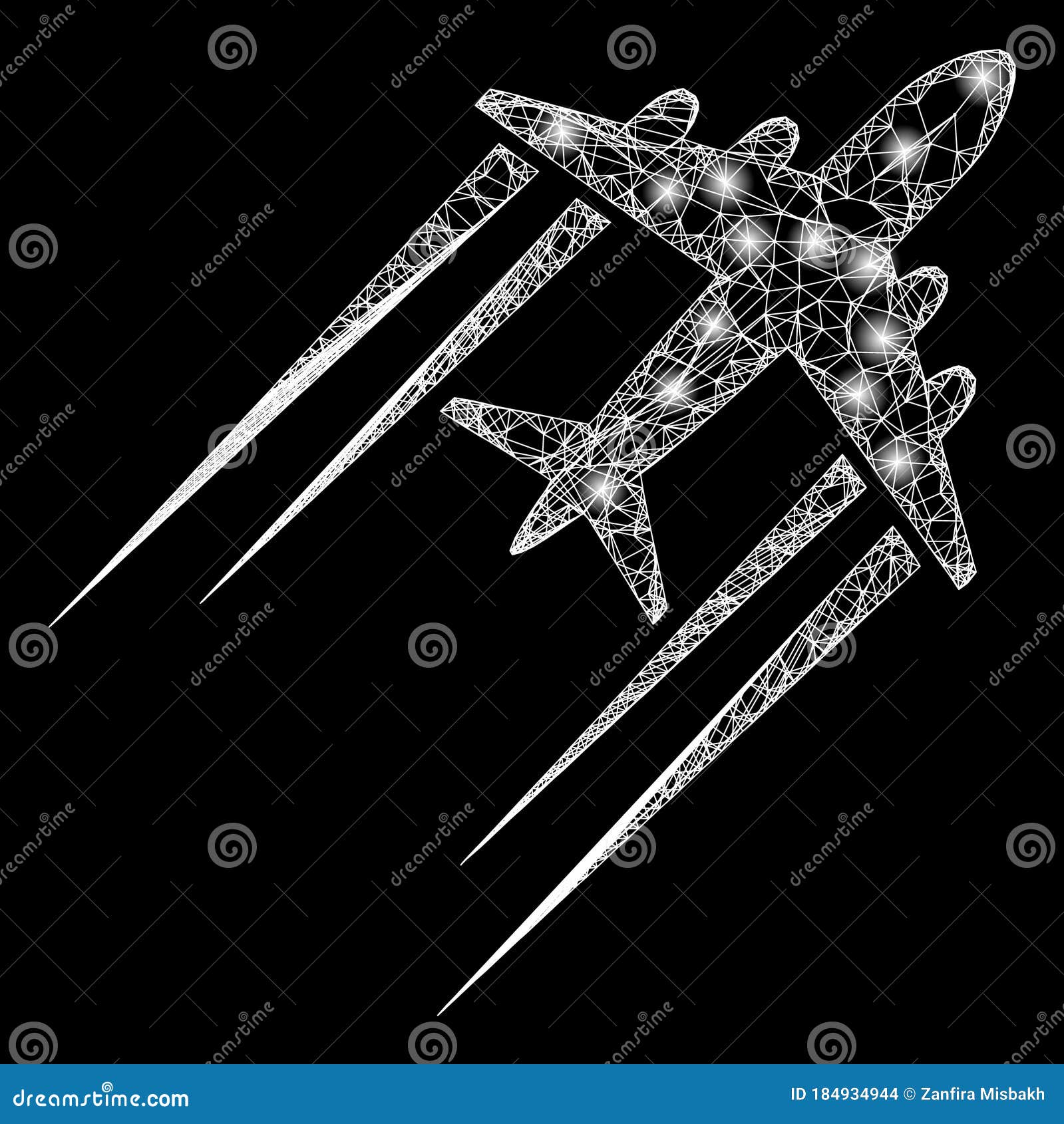 Bright Web Net Flying Airplane Trace with Glare Spots Stock Vector ...