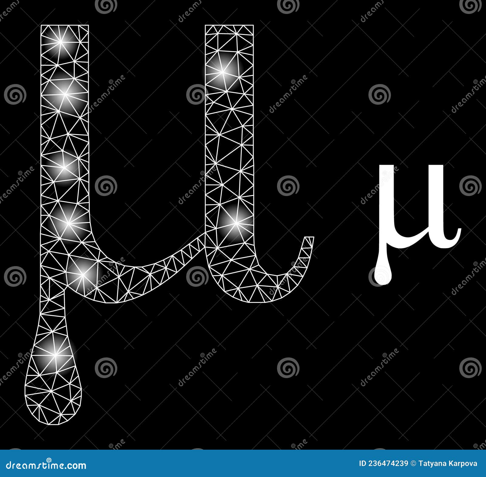 Bright Web Network Mu Greek Lowercase Letter Icon with Constellation ...
