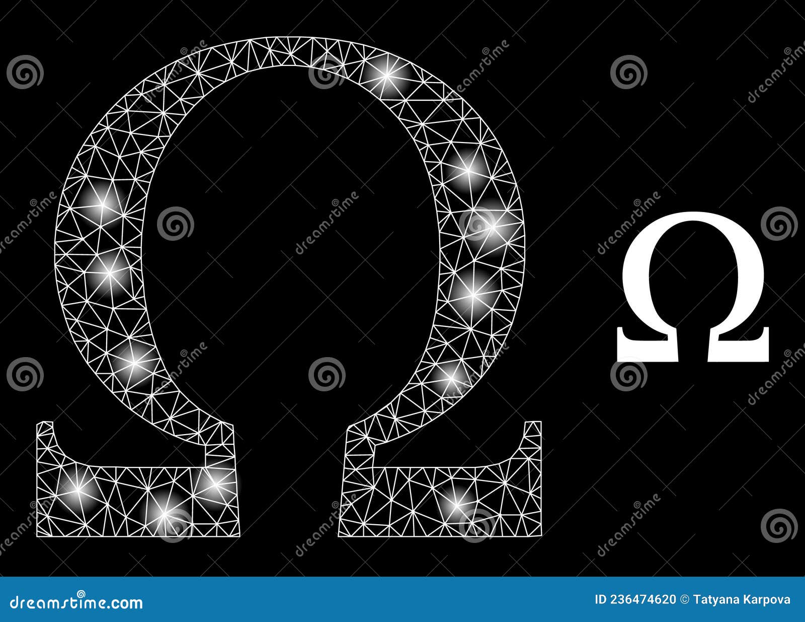 Omega Greek Letter. Antique Omega Logo Like Blue Ribbon. Origami Letter ...