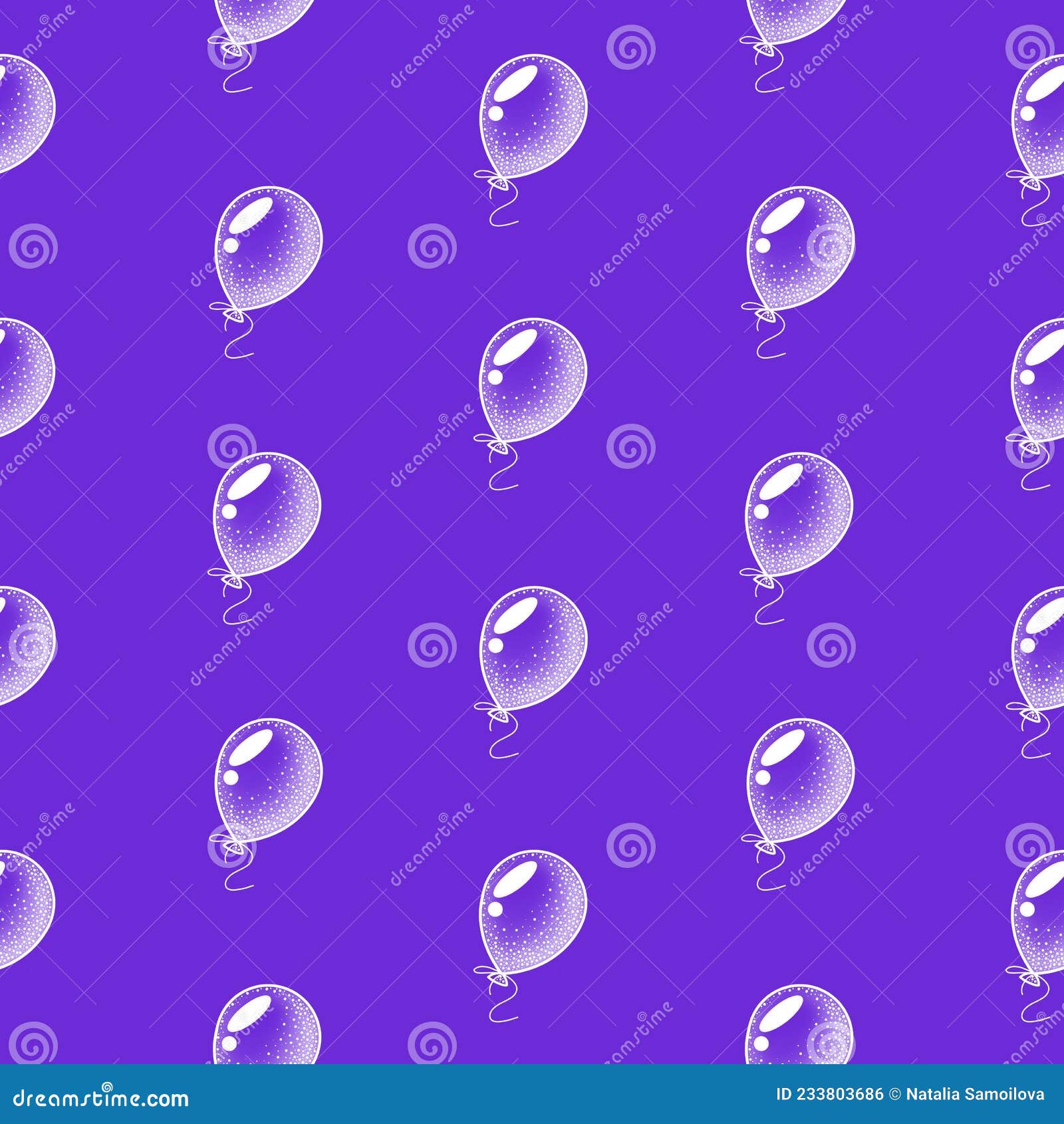 Bright White Balloons with String on Purple Background, Seamless ...