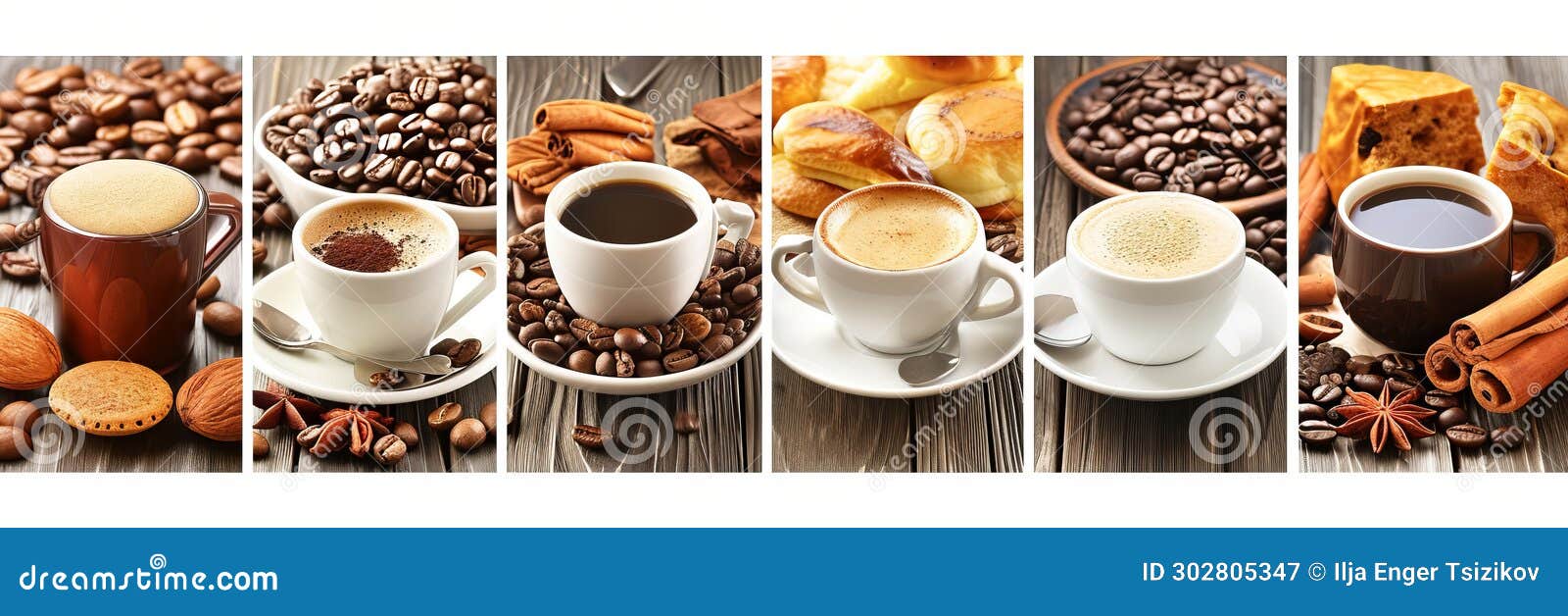 Bright White Coffee Shop Products Collage with Segmented Sections ...