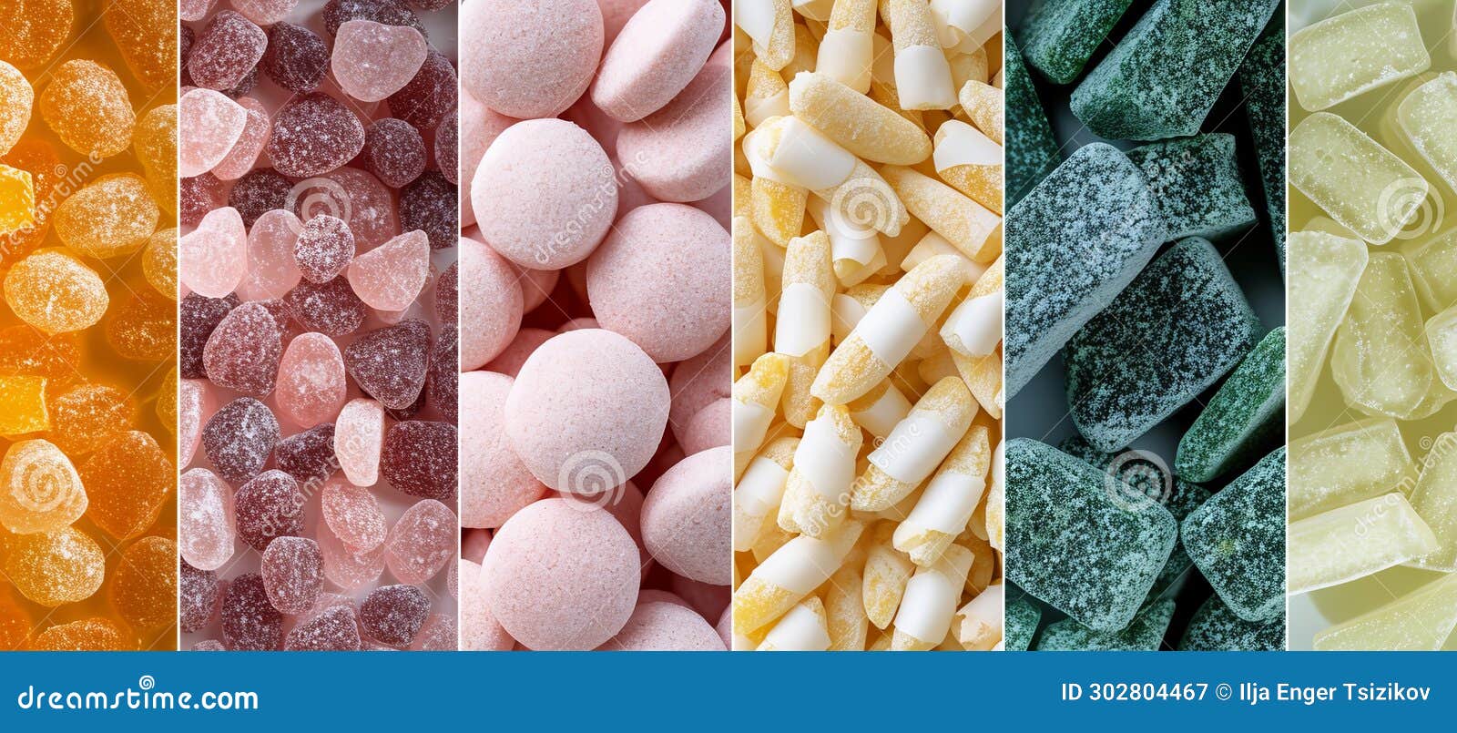 Bright White Collage of Candy Products Divided with Vertical Lines ...