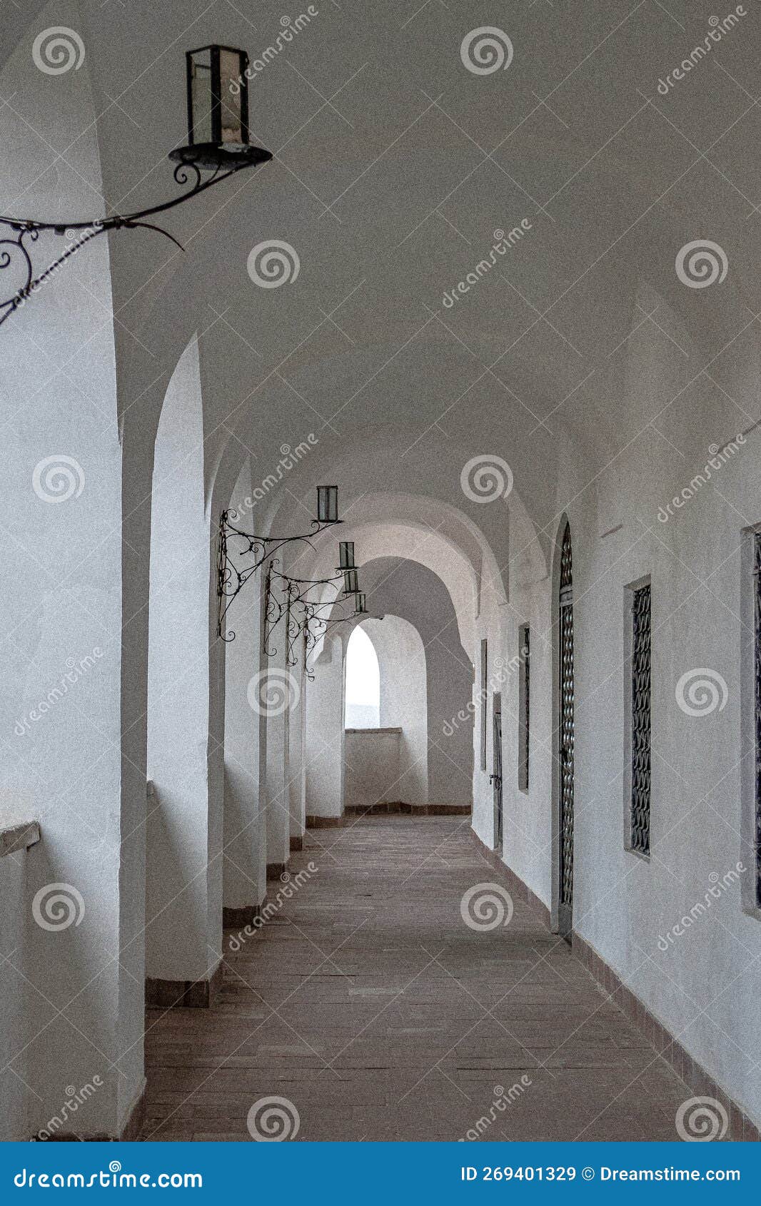 Bright White Corridor with Arches Stock Image - Image of symmetry ...