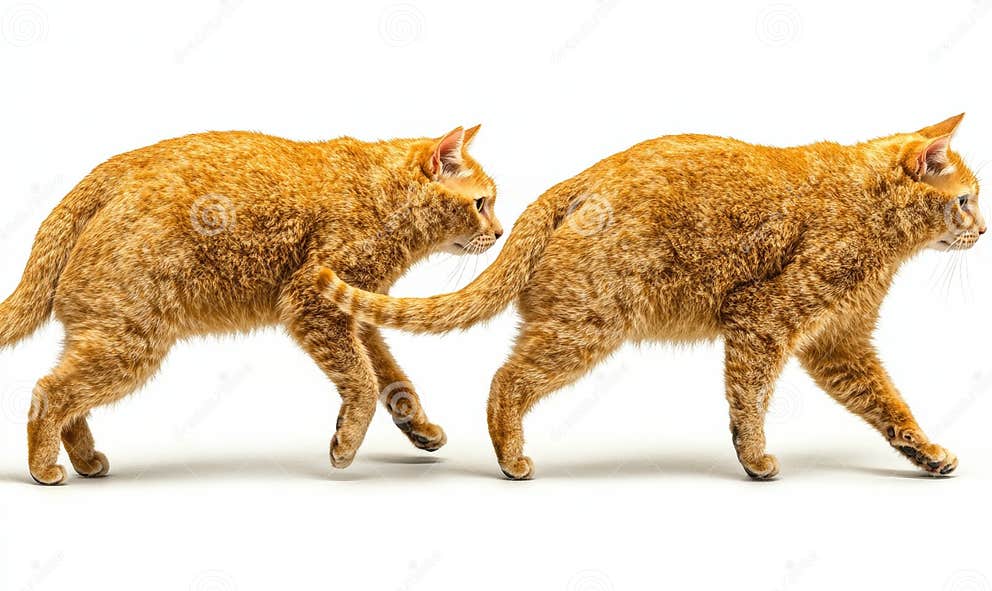 On a Bright White Surface, Two Orange Cats are Walking Together Stock ...