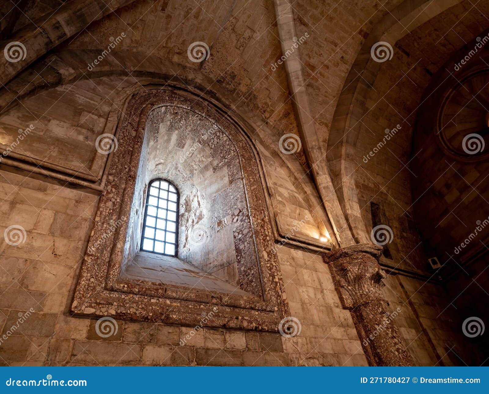 Bright Window in Romanesque Style Viewed from Inside with Arch Stock ...