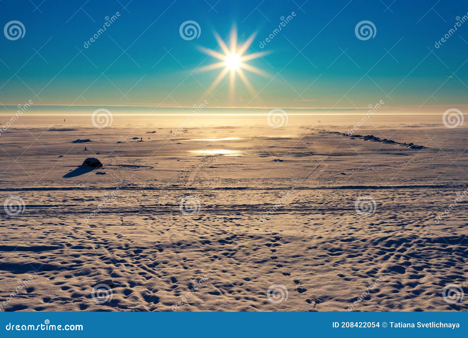 Bright Winter Sun Over Sea Covered with Ice and Snow Stock Photo ...