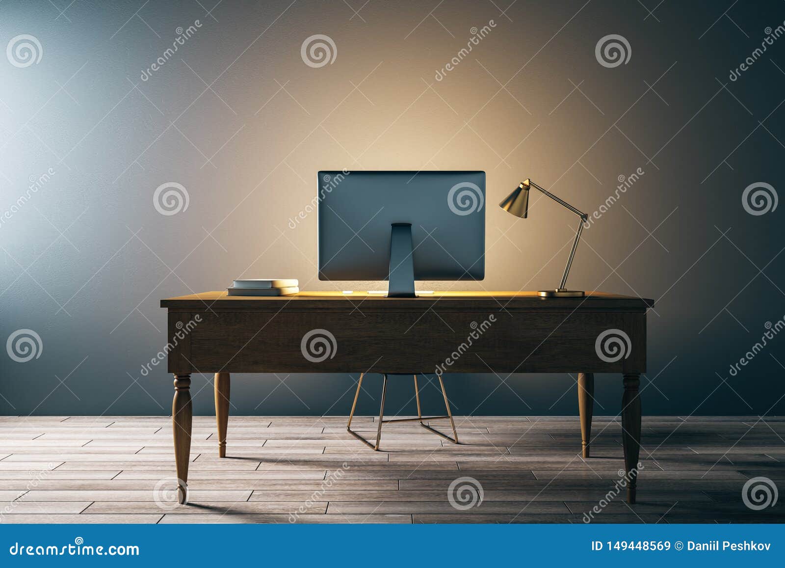 Bright Workplace with Computer Stock Illustration - Illustration of ...