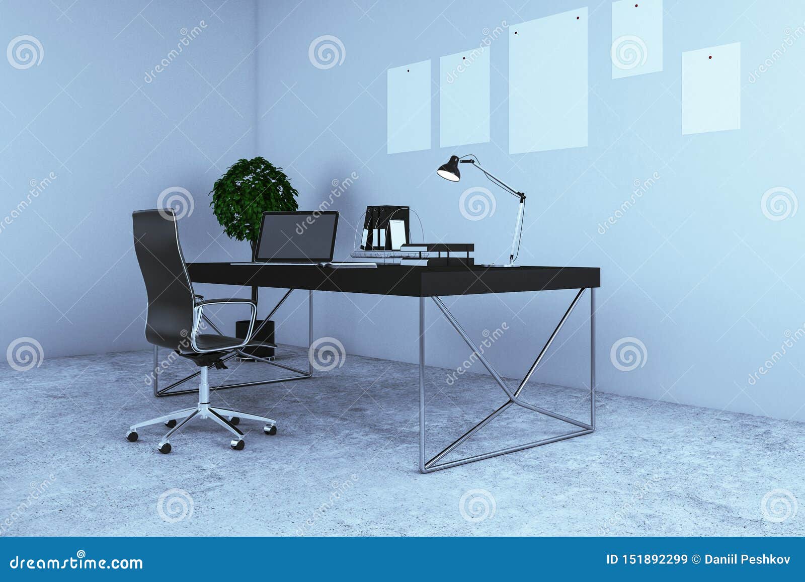 Bright Workplace in Interior Stock Illustration - Illustration of loft ...