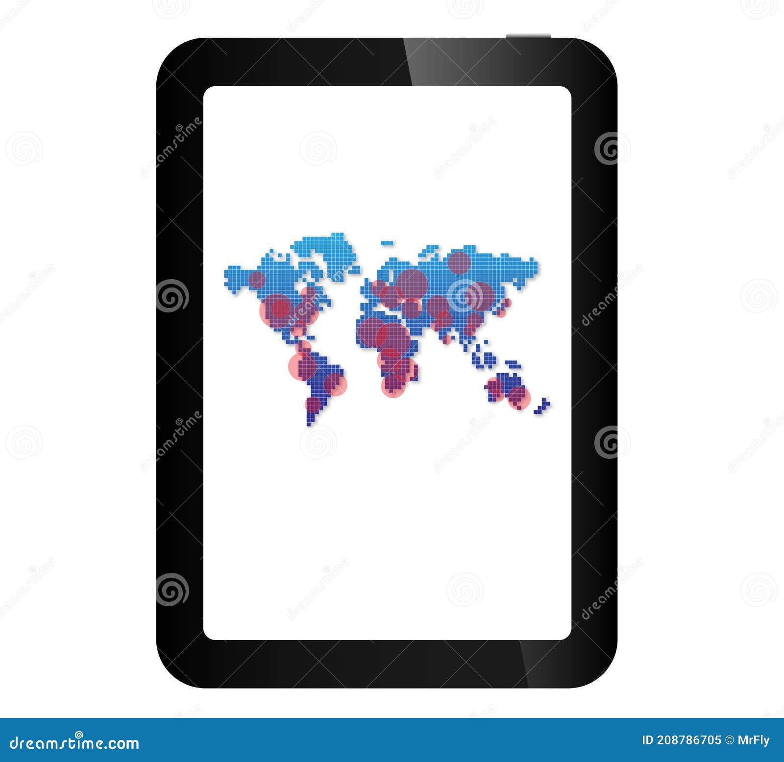 Bright World Map on Isolated Tablet Screen Vector Illustration Stock ...