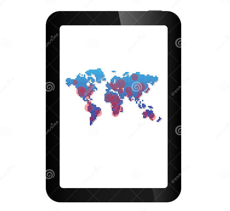 Bright World Map on Isolated Tablet Screen Vector Illustration Stock ...