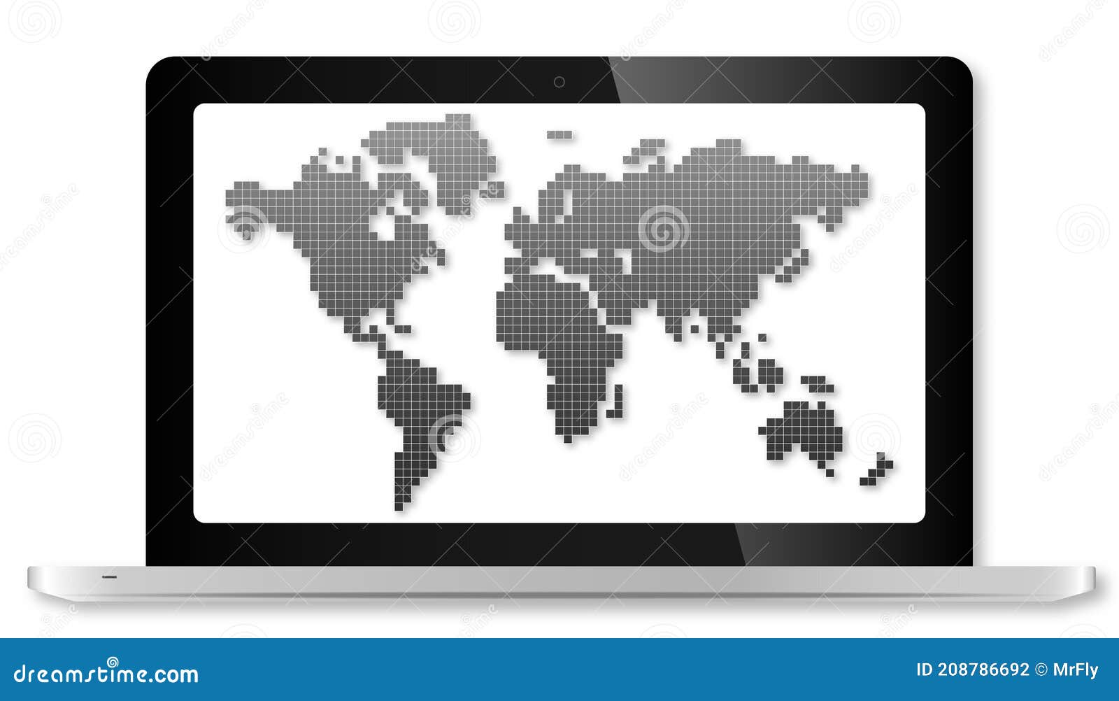 Bright World Map on Isolated Tablet Screen Vector Illustration Stock ...