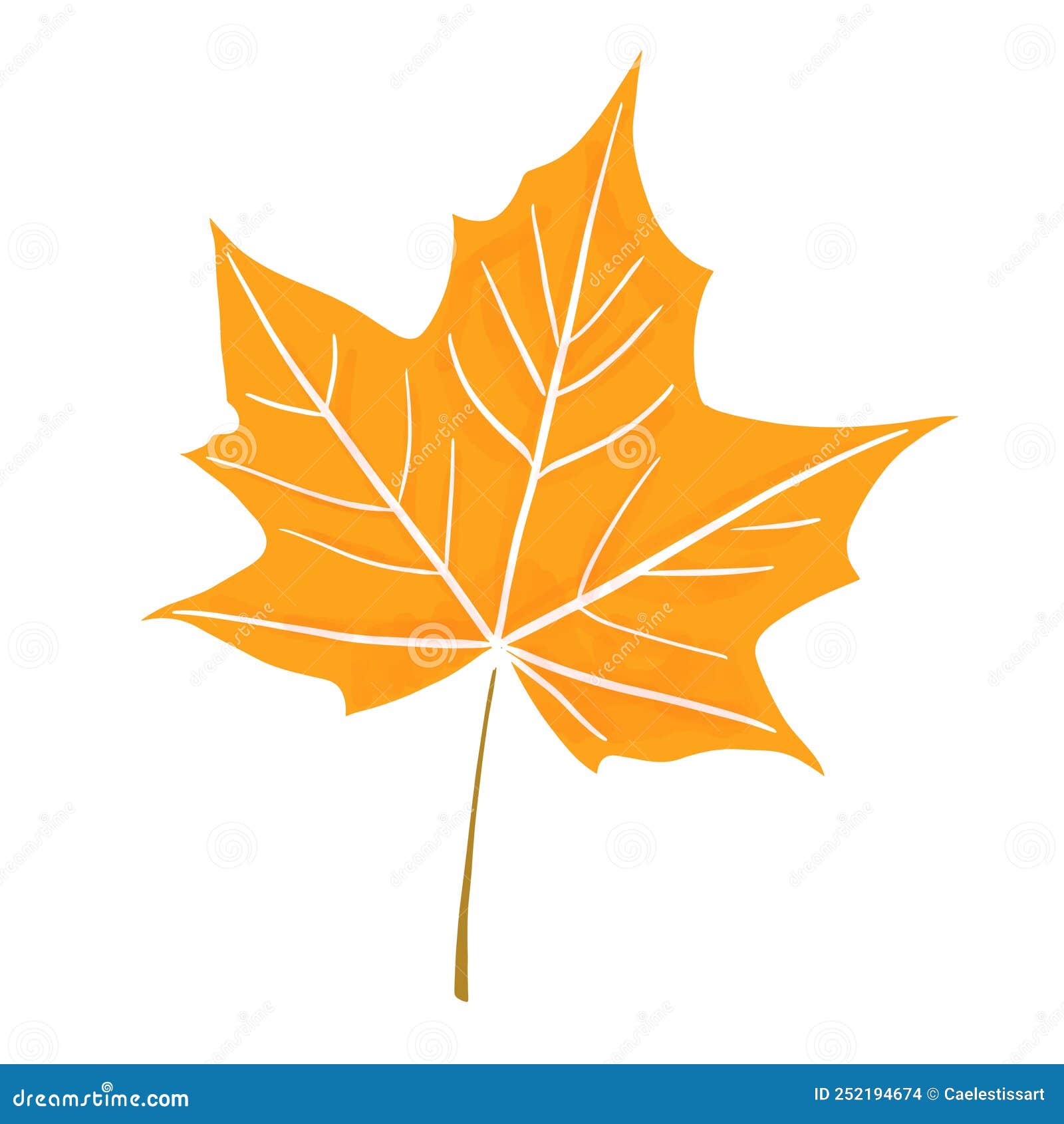Bright Yellow Artistic Maple Leaf with Watercolor Texture. Vector ...