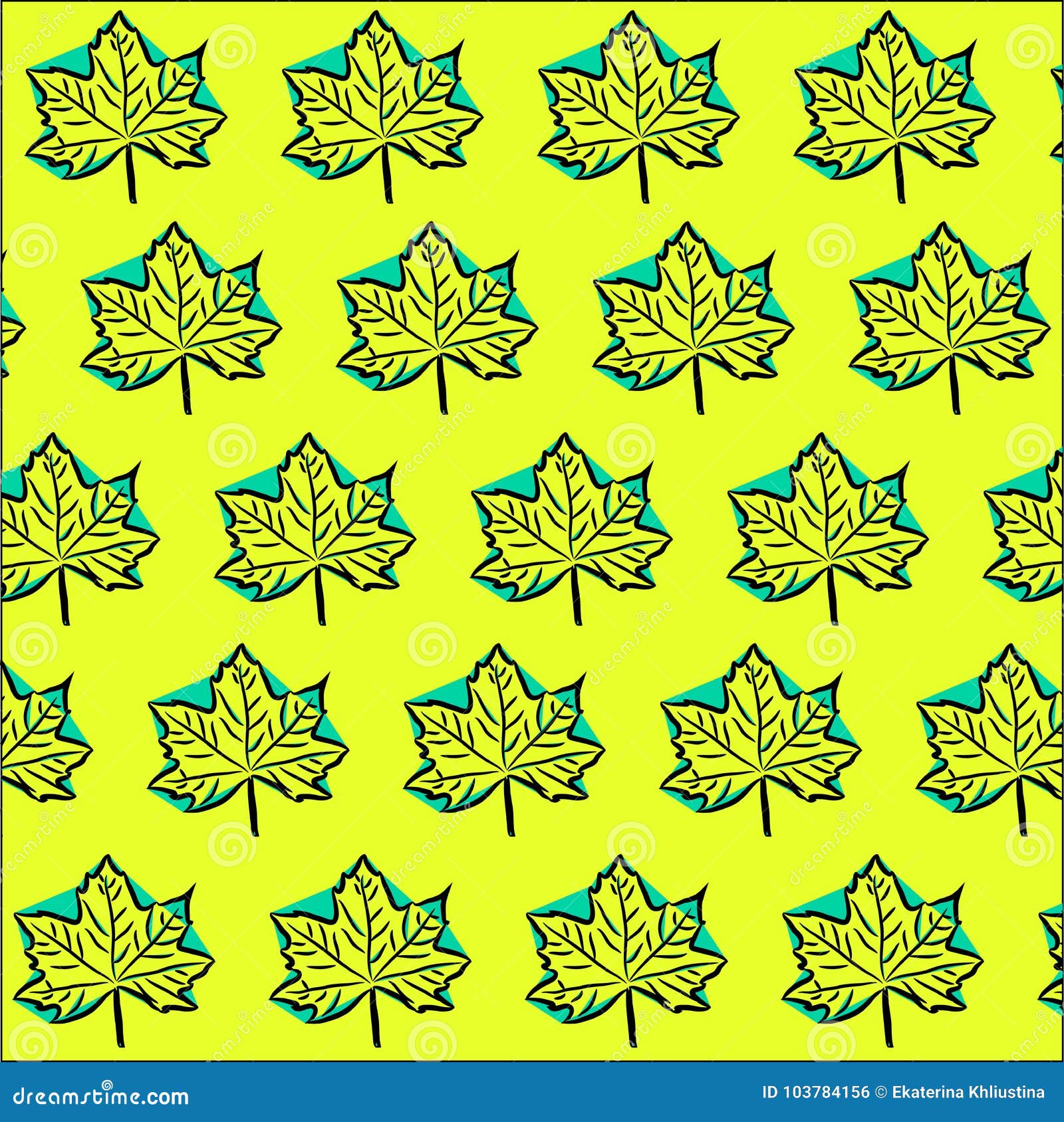 Bright Yellow-blue Pattern: Maple Leaves Stock Vector - Illustration of ...