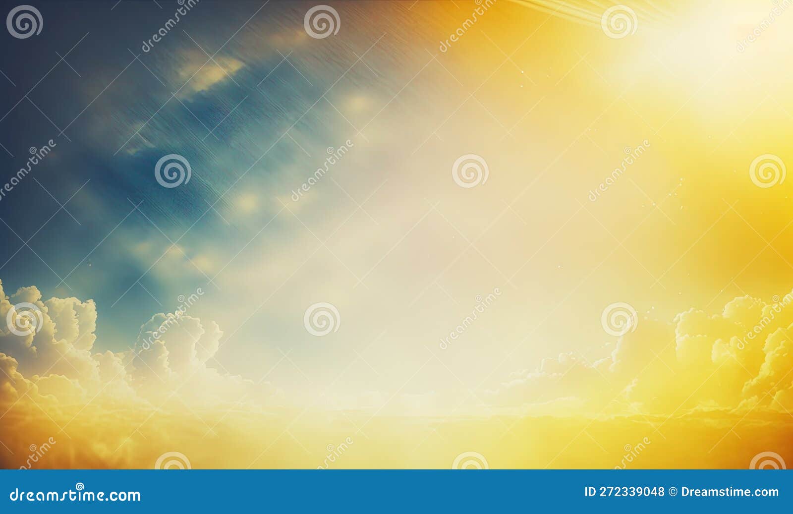 A Bright Yellow and Blue Sky with Clouds and a Plane Stock Illustration ...