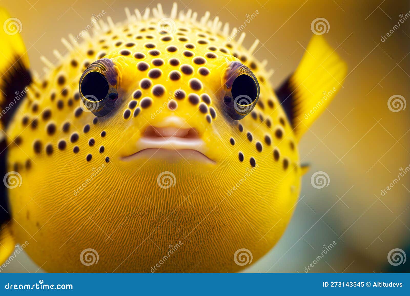 Bright Yellow Dangerous Puffer Fish with Sharp Spikes on Back Stock ...