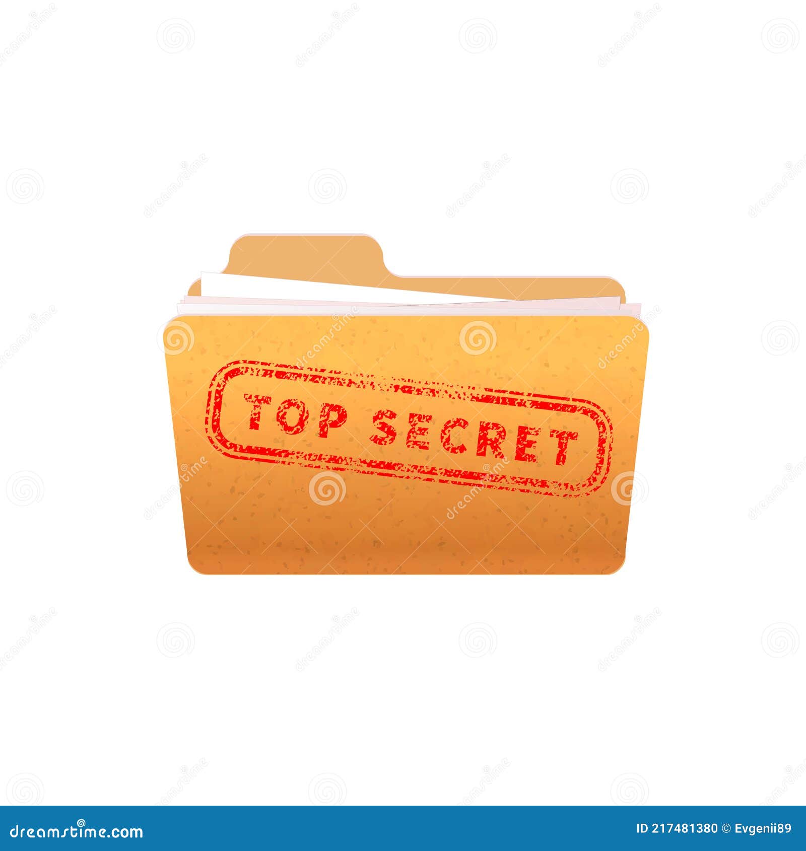Bright Yellow Folder with Documents and Red Top Secret Stamp on White ...