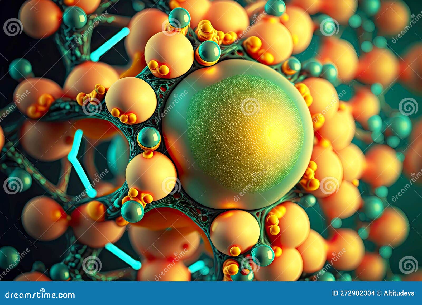 Bright Yellow Green Molecule Closeup Model with Chains of Connections ...