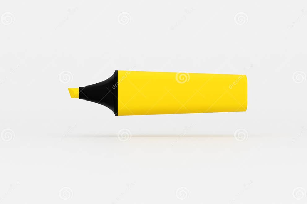 Bright Yellow Highlighter Pen Floating on White Background Stock ...