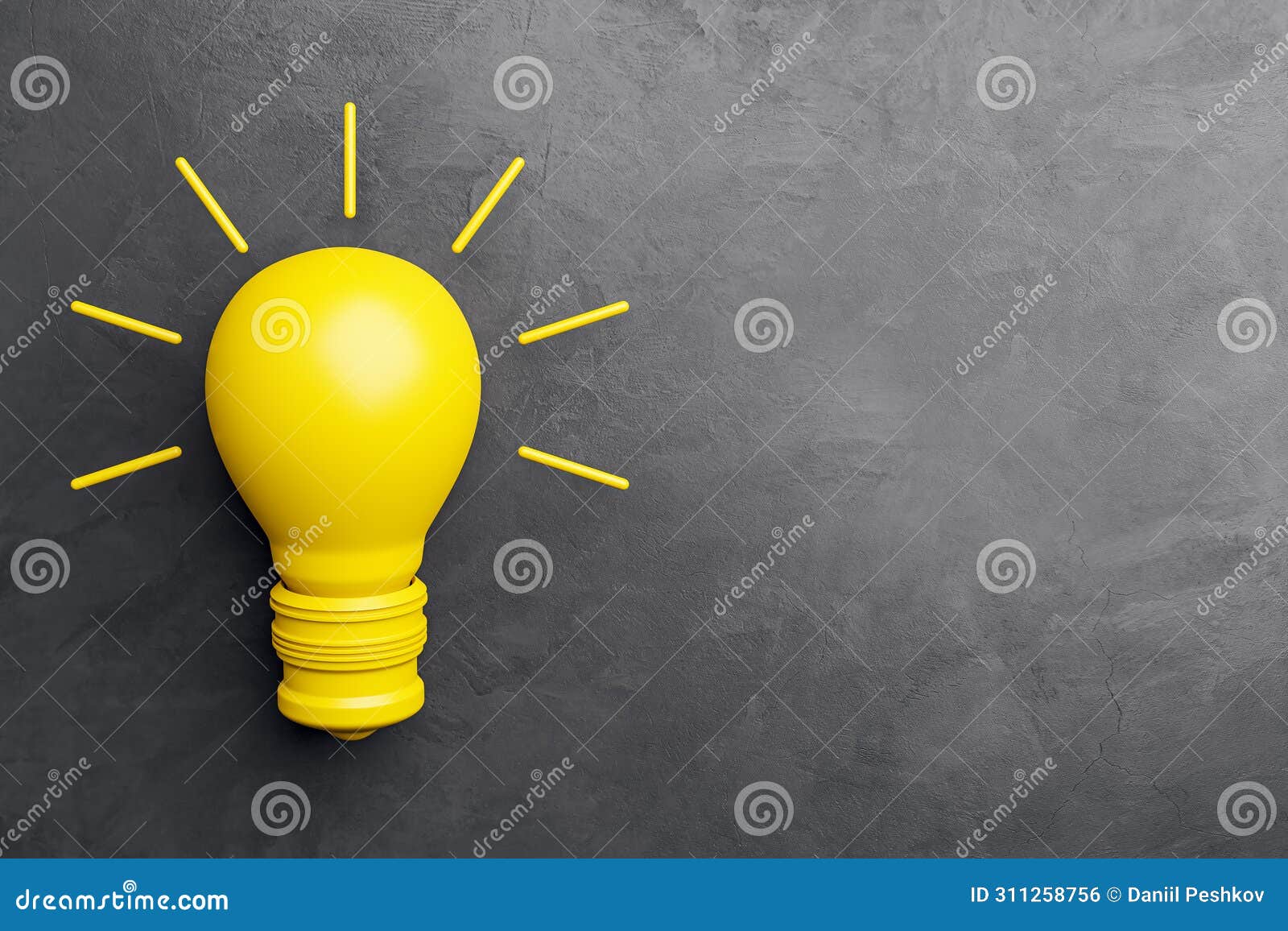 Bright Yellow Light Bulb Concept on a Grey Wall. Creativity and Idea ...