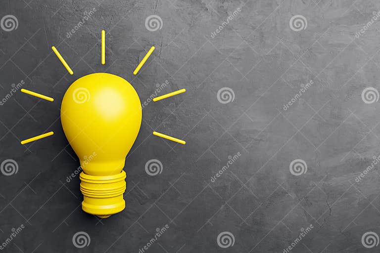 Bright Yellow Light Bulb Concept on a Grey Wall. Creativity and Idea ...